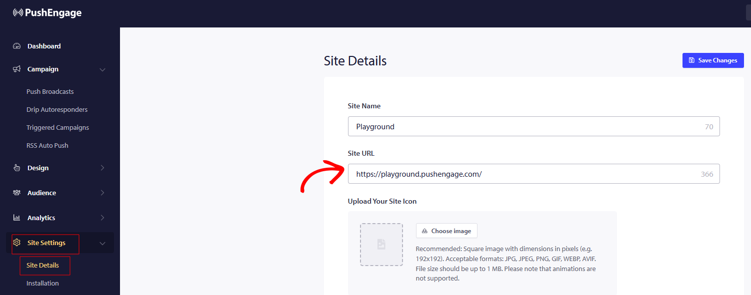 How to Update Site Details or Site URL? - PushEngage